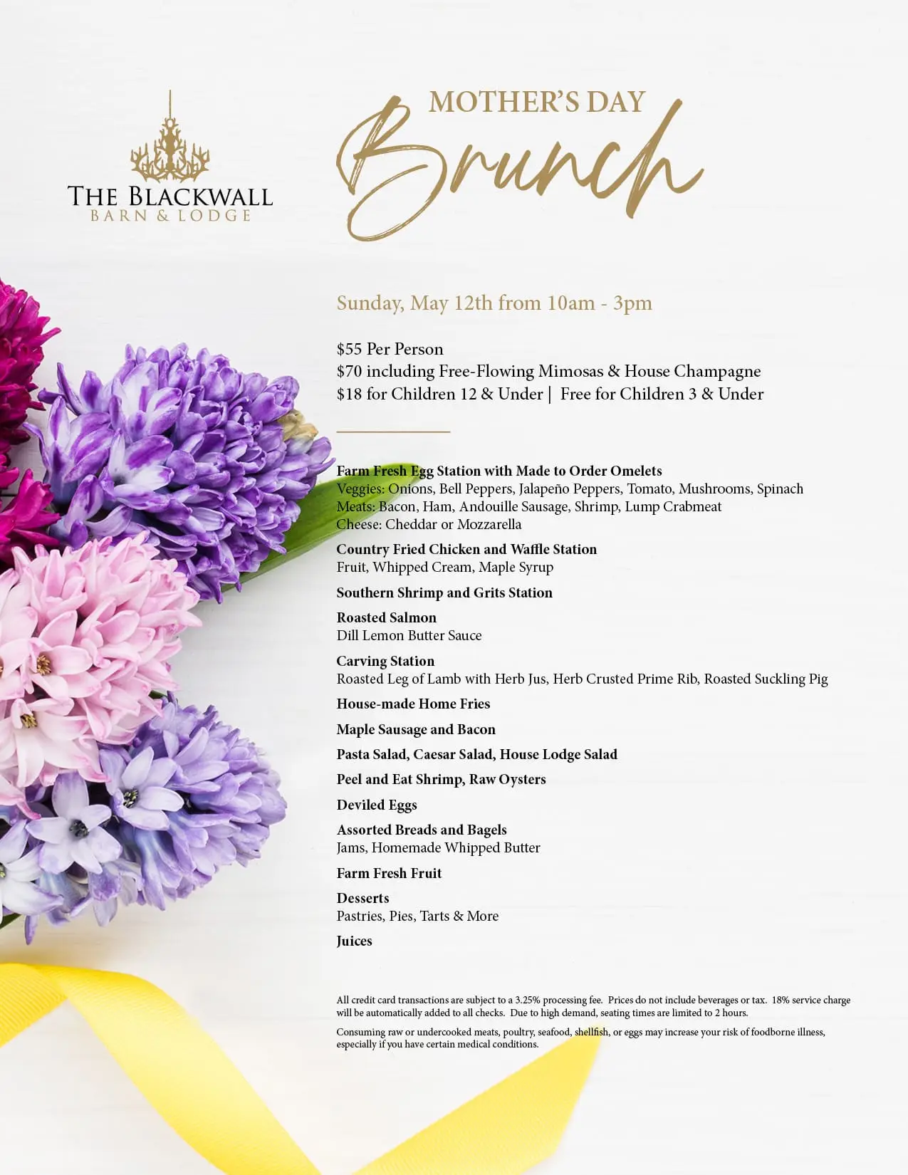 Mothers Day Brunch - Blackwall Barn & Lodge - Columbia MD